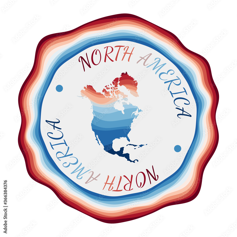 North America badge. Map of the continent with beautiful geometric ...