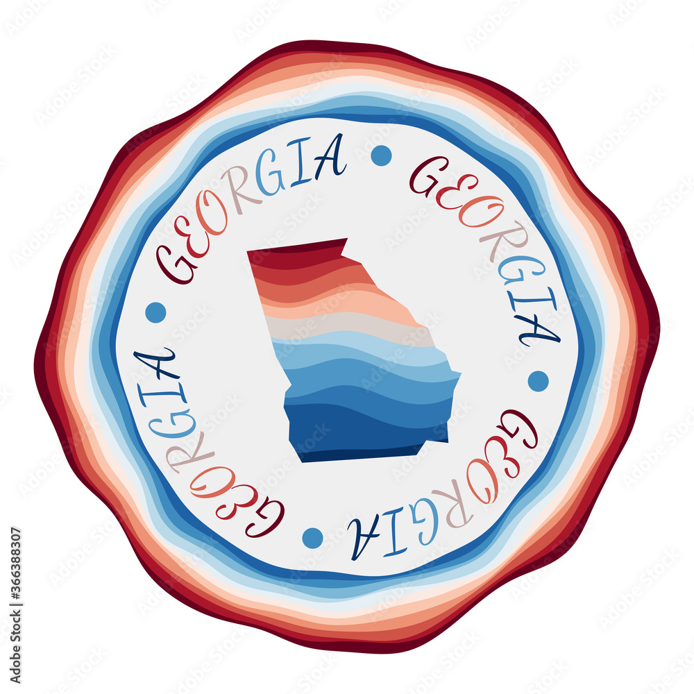 Georgia badge. Map of the us state with beautiful geometric waves and ...