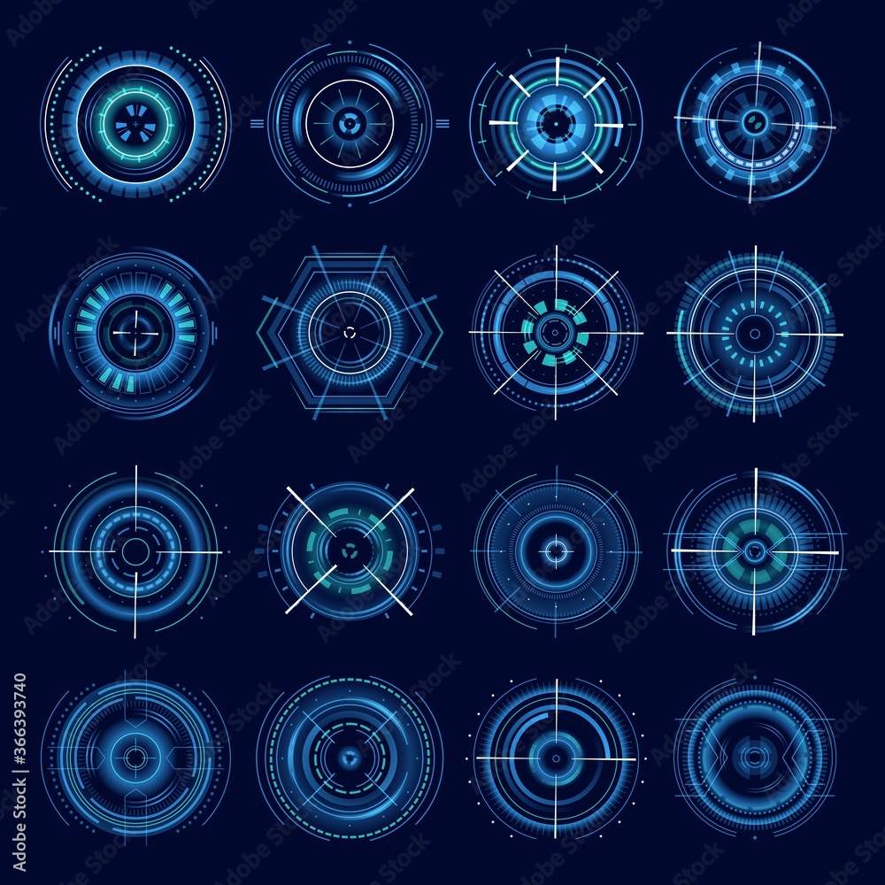 Vecteur Stock Futuristic military aims, vector optical aiming sci-fi ...