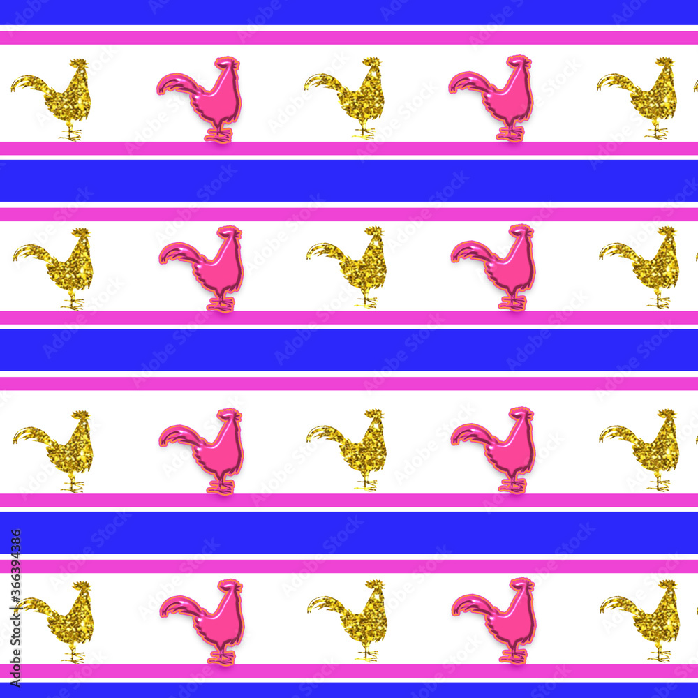 Golden Rooster Chicken Patterns Texture seamless background, 3d ...