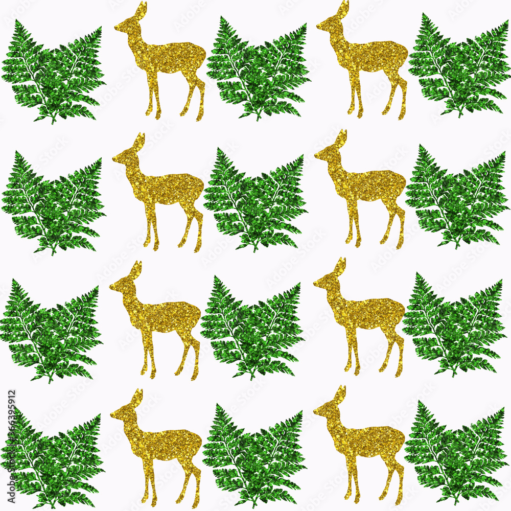Golden Deer Animals Patterns Texture seamless background, 3d ...