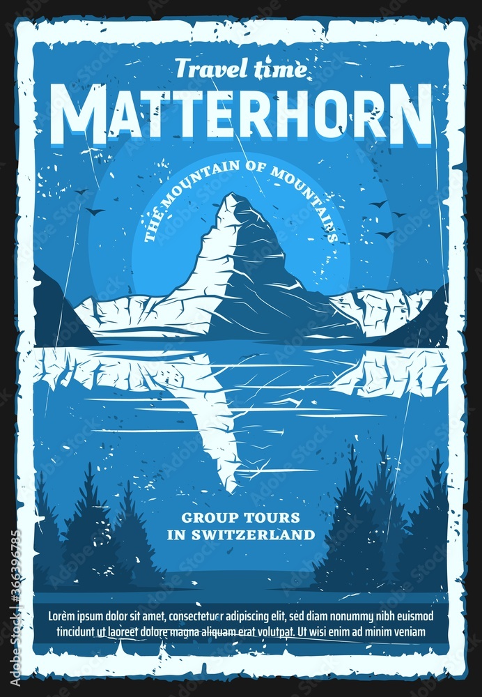 Swiss Alps Matterhorn mountain, vector travel and tourism of ...