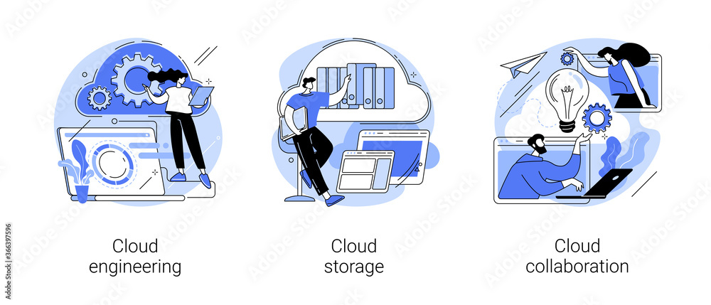 Cloud Based Computing Abstract Concept Vector Illustration Set Cloud Engineering Storage And