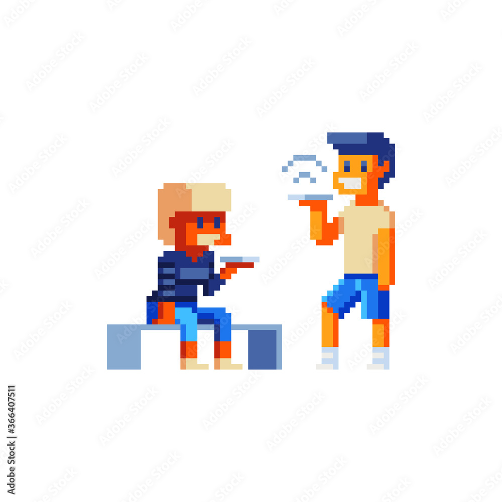 People Chatting, voice message, boy and girl characters use smartphone ...