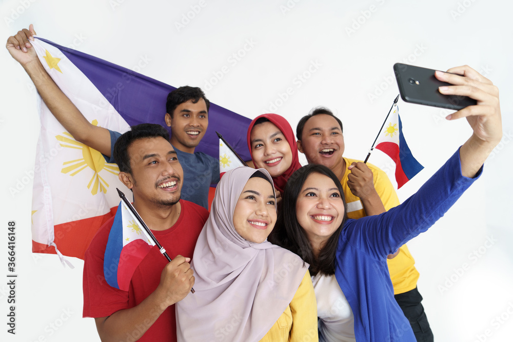 filipino supporter taking selfie self portrait together holding ...