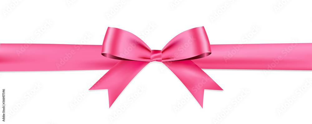 Pink bow realistic shiny satin and ribbon horizontal line with shadow ...