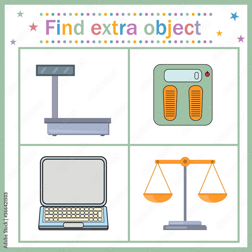 Map game for children's development, find an extra object where all ...