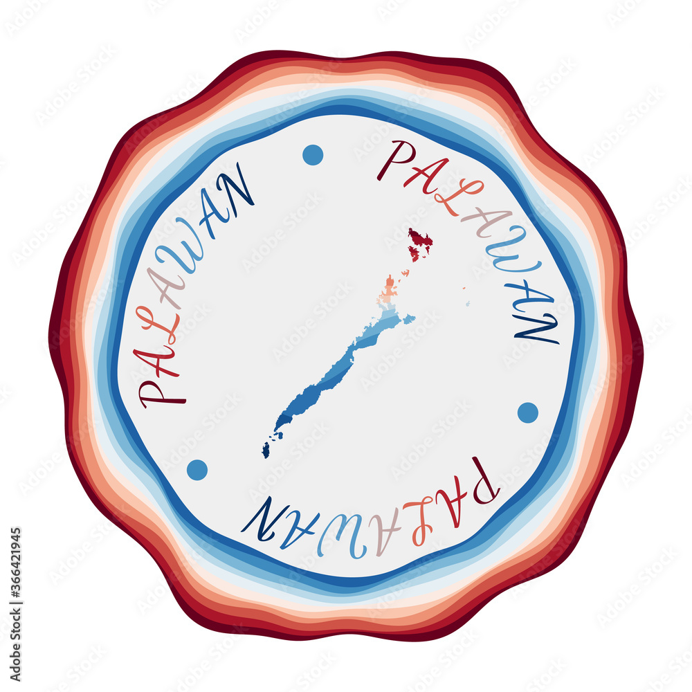 Palawan badge. Map of the island with beautiful geometric waves and ...
