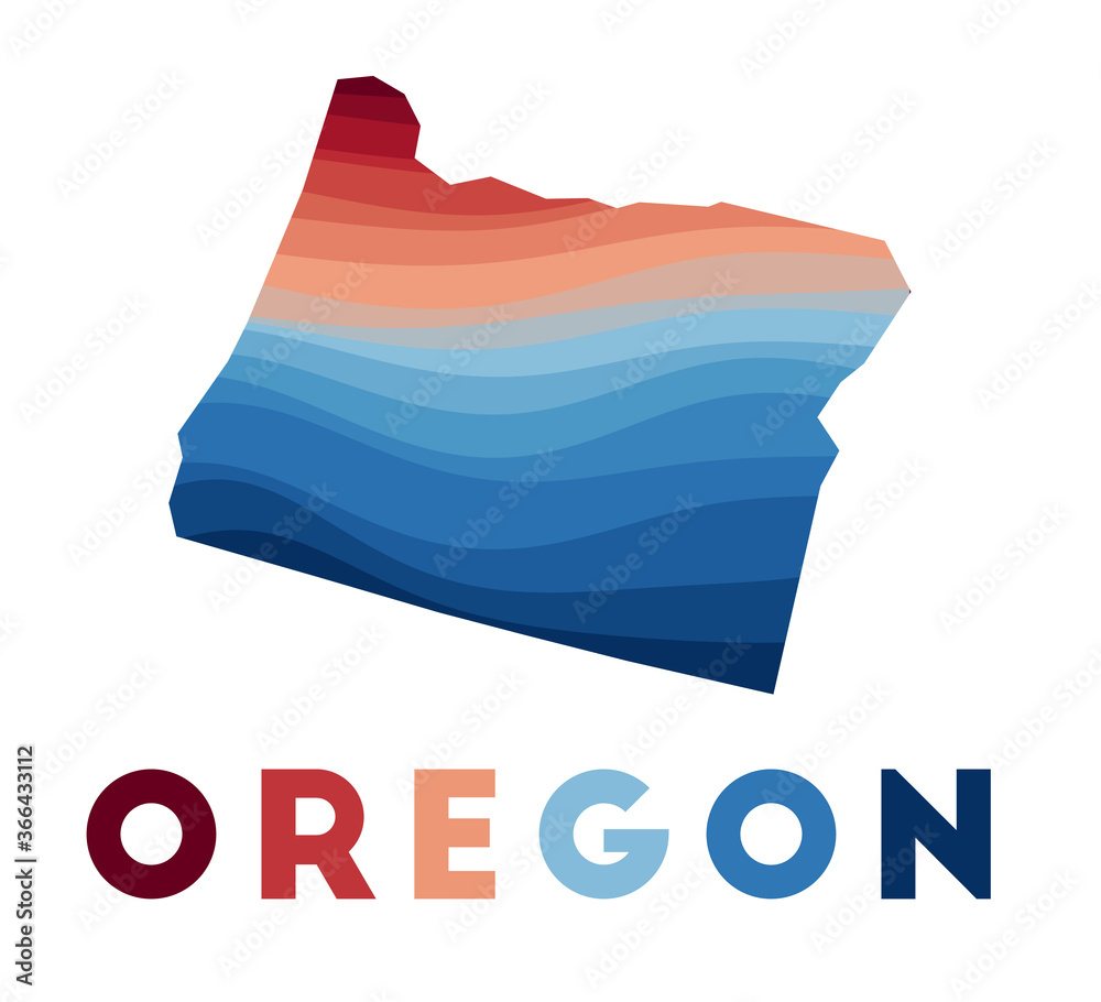 Oregon map. Map of the us state with beautiful geometric waves in red ...