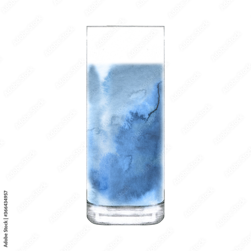 High ball glass of drinking water isolated on white. Hand drawn ...