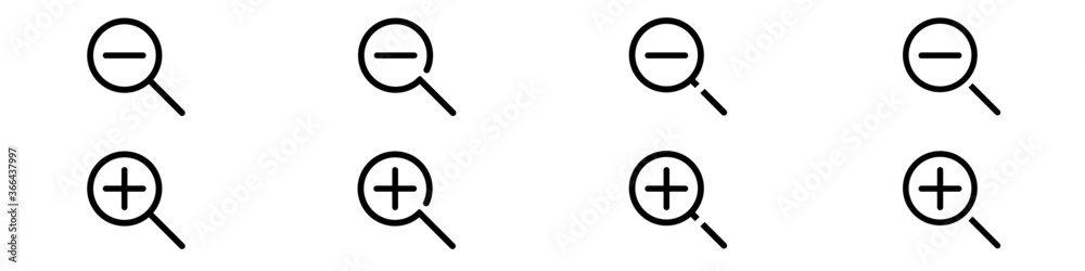 Set of line icons representing zoom Vector Illustration. Zoom in and ...