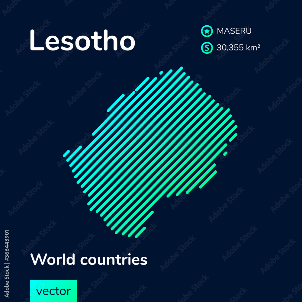 Flat vector Lesotho map in turquoise colors on a dark blue background ...