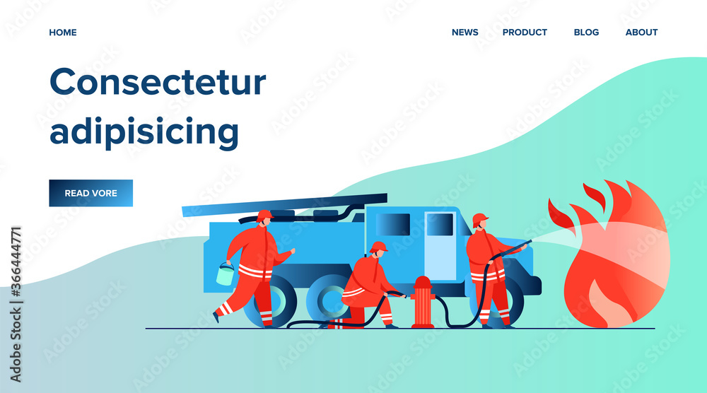 Brave firefighters firefighting with flame flat vector illustration ...