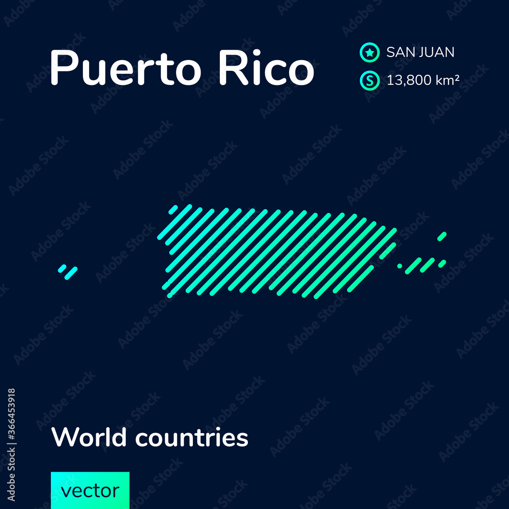 Vector map of Puerto Rico in green colors on the dark blue background ...
