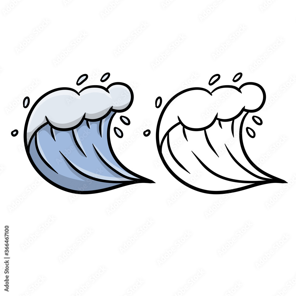 Wave. Sea water. Storm and the nature of the ocean. Cartoon and sketch ...