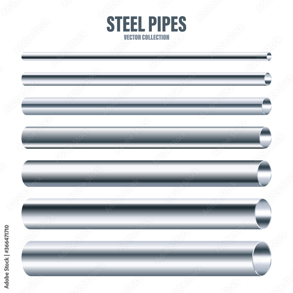 Steel pipes collection. Construction material. Polished metal texture ...