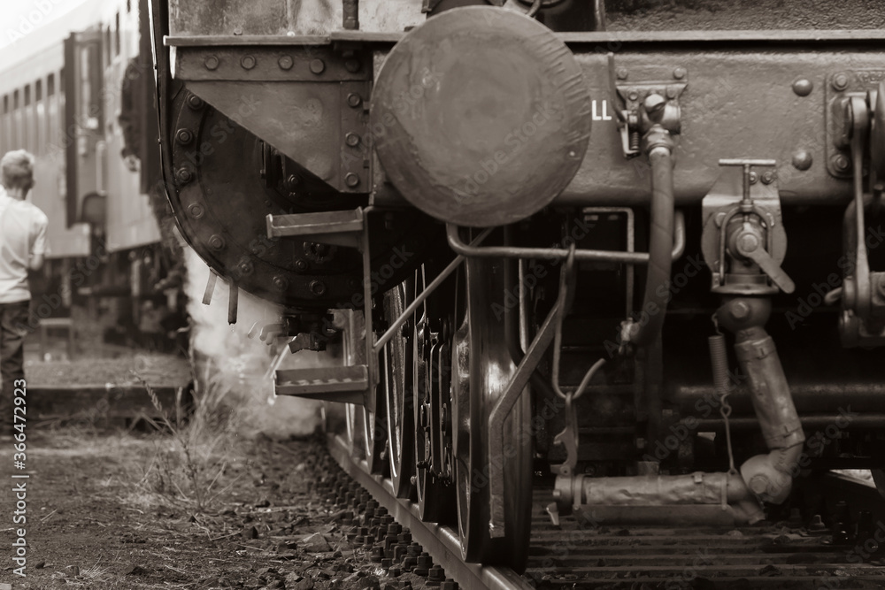Front of an old Steam Locomotive, Details of an steam locomotive, head ...