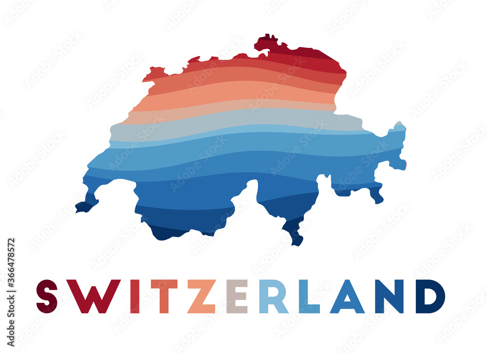 Switzerland map. Map of the country with beautiful geometric waves in ...
