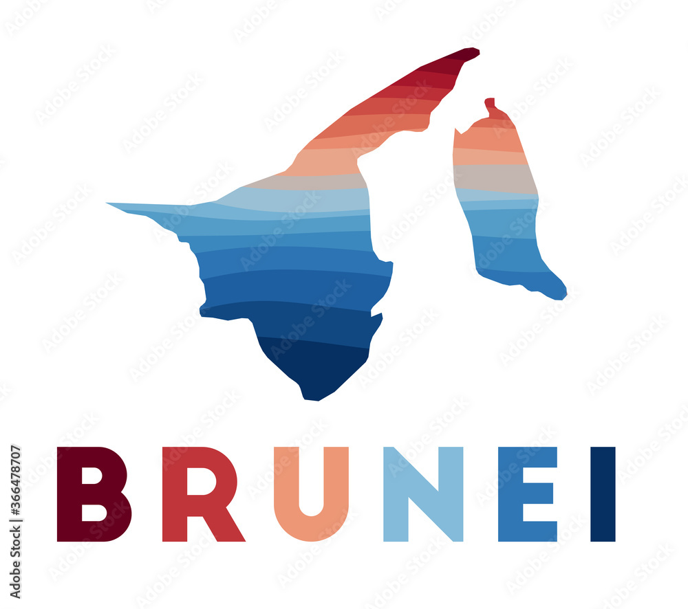 Brunei map. Map of the country with beautiful geometric waves in red ...