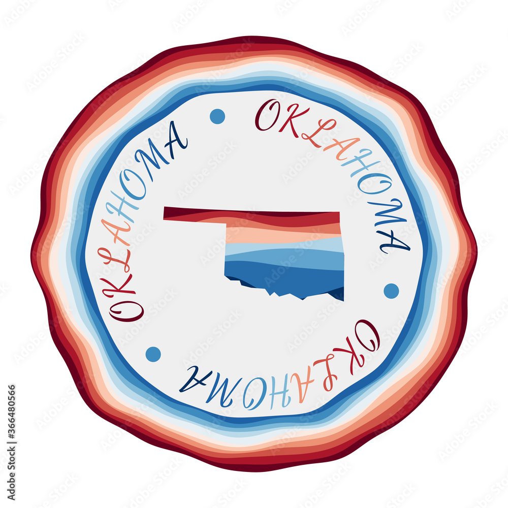 Oklahoma badge. Map of the us state with beautiful geometric waves and ...