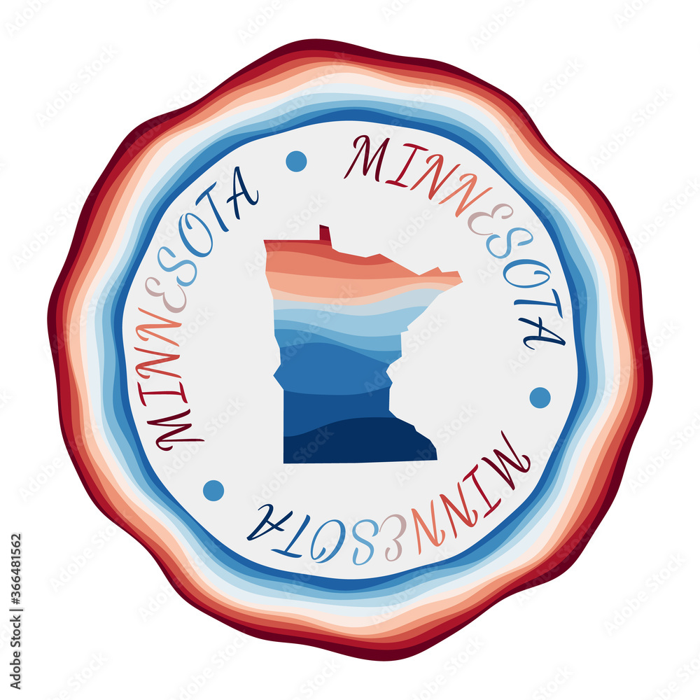Minnesota badge. Map of the us state with beautiful geometric waves and ...