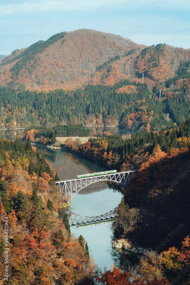 Tadami Line - Tadami railway line and Tadami river in autumn season ...