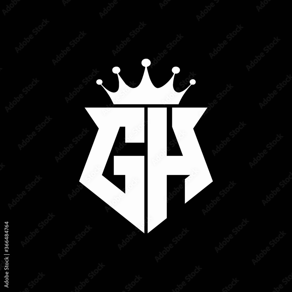 gh logo monogram shield shape with crown design template Stock Vector ...