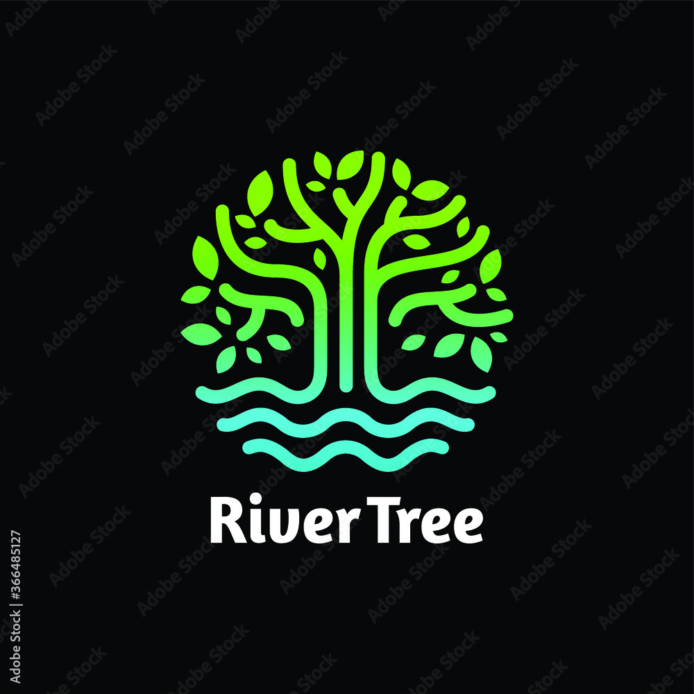 River Tree eco logo line art. design vector nature graphic minimalist ...