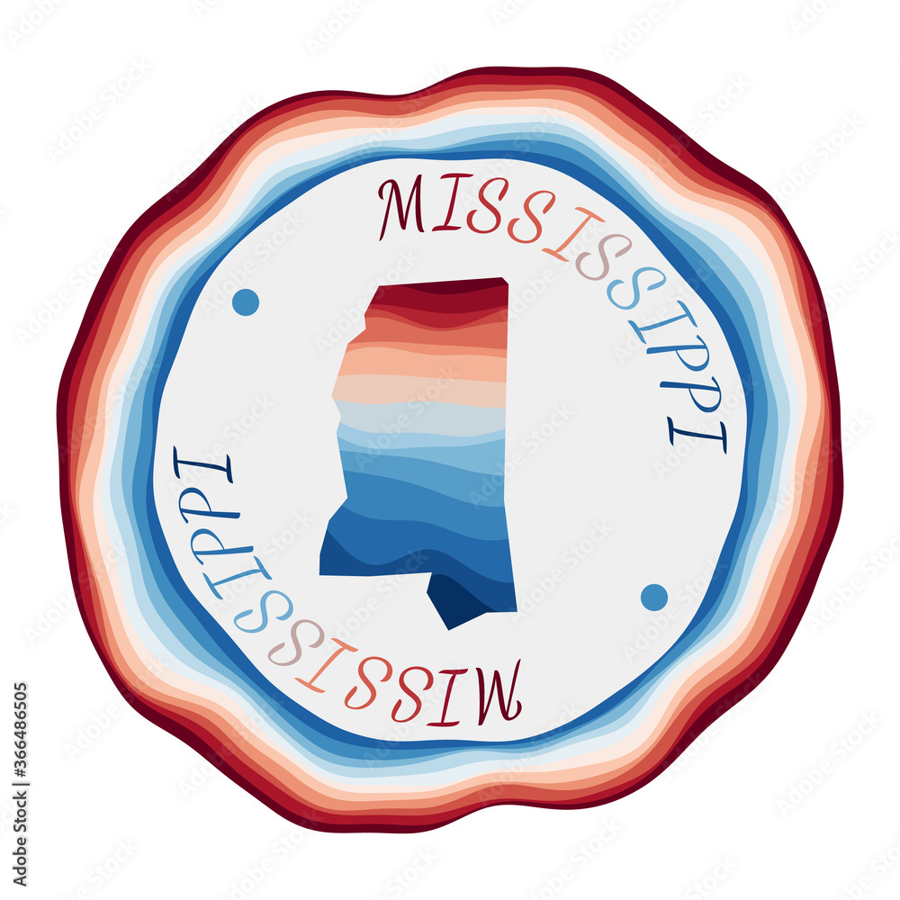 Mississippi badge. Map of the us state with beautiful geometric waves ...