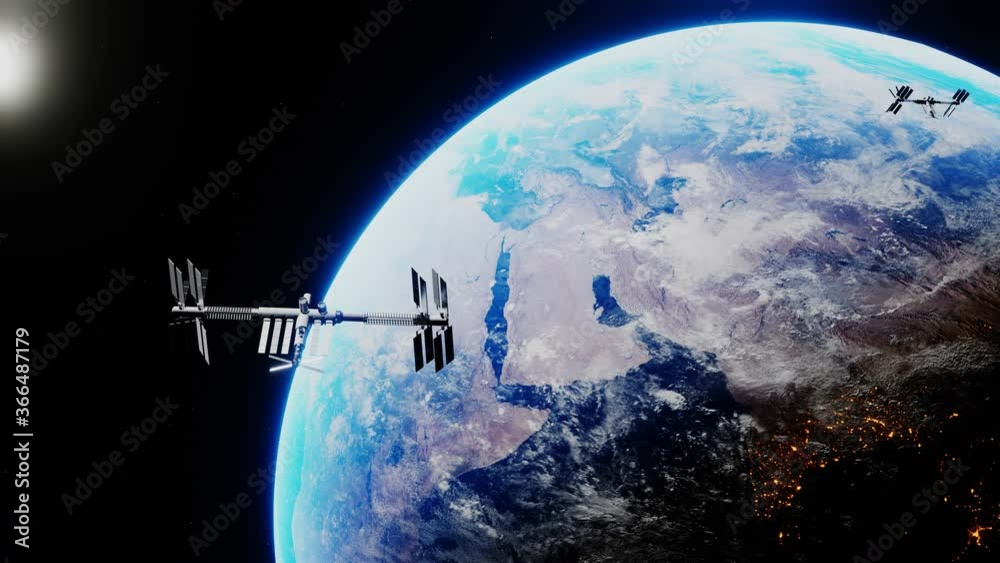 Video Stock Space shuttle and space station orbiting realistic planet ...