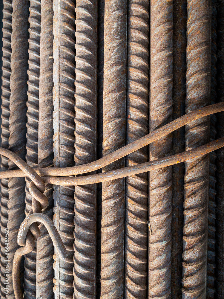 Steel Rebars for reinforced concrete. Closeup of Steel rebars ...