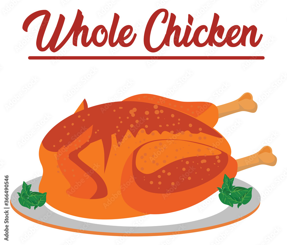 Roasted whole chicken Stock Vector | Adobe Stock