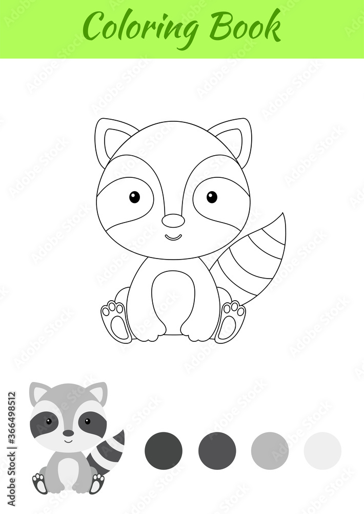 Coloring page little sitting baby raccoon. Coloring book for kids ...