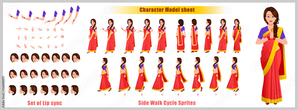 Plagát Indian Girl Character Design Model Sheet with walk cycle ...