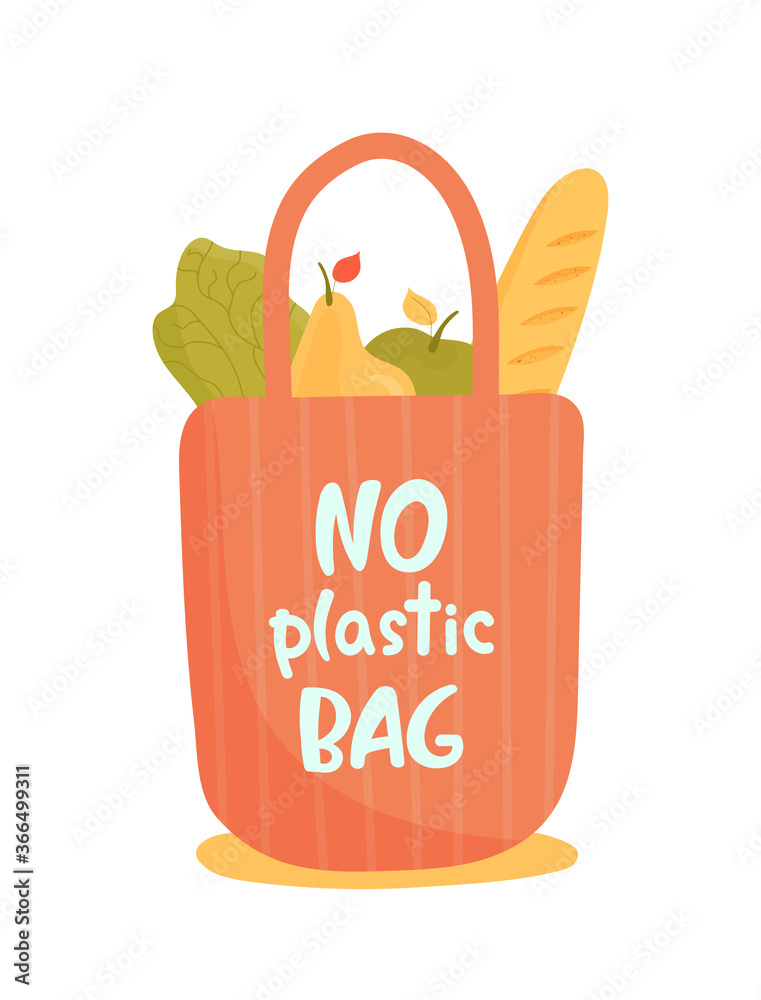 Reusable grocery eco bag isolated with fruits, vegetables and baguette ...