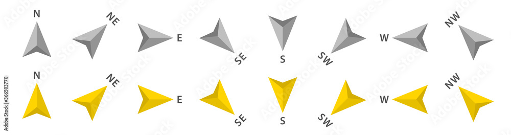 Cardinal points icons. Arrow, cursor, navigation with the designation ...