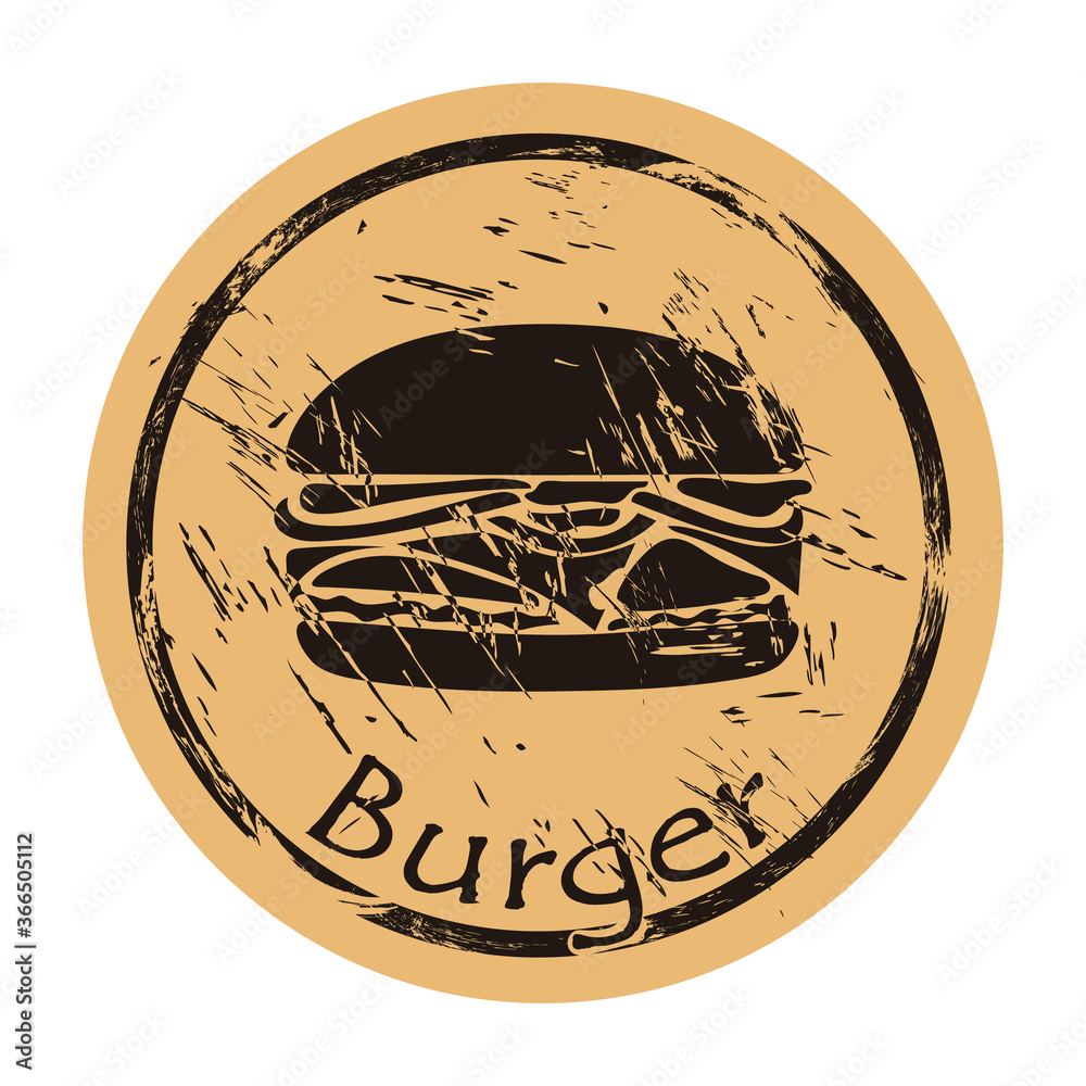 Burger silhouette vector round shabby emblem flat design, old retro ...