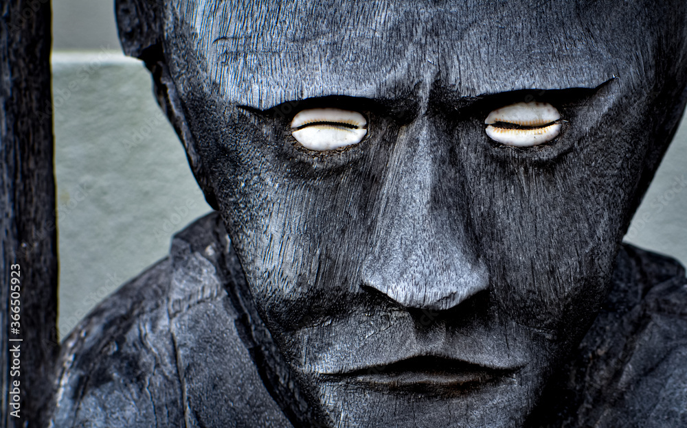 Tribal Cultural Wood Carving Portrait. Pacific island design village ...