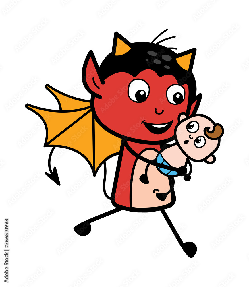 Cartoon Devil Holding a Baby Stock Vector | Adobe Stock