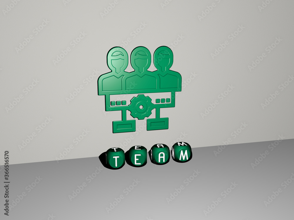 3D graphical image of team vertically along with text built by metallic ...