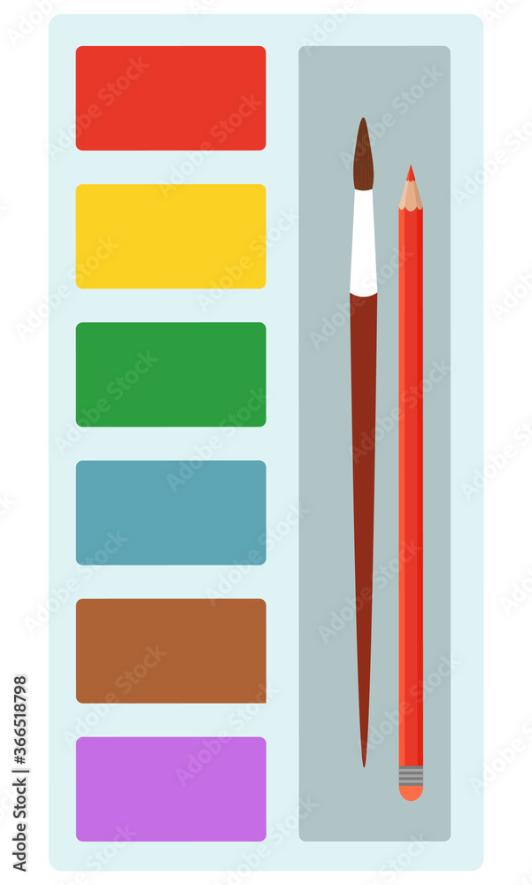 Palette of colors for painting with tassel, brash and pencil vector for ...