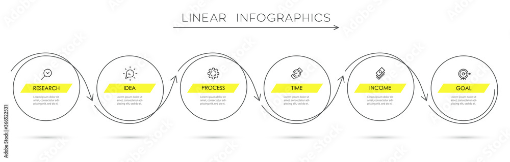 Vector Infographic thin line design template with icons and 6 options ...