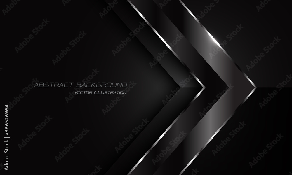 Abstract black metallic silver line arrow direction on dark with blank ...