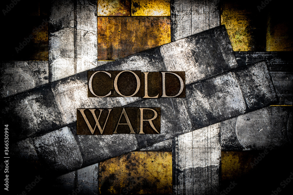 Cold War text formed with real authentic typeset letters on vintage ...