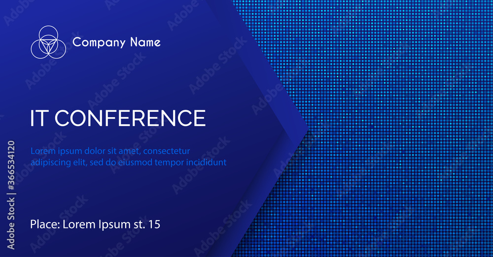 Conference vector template. Abstract dotted blue background for IT ...