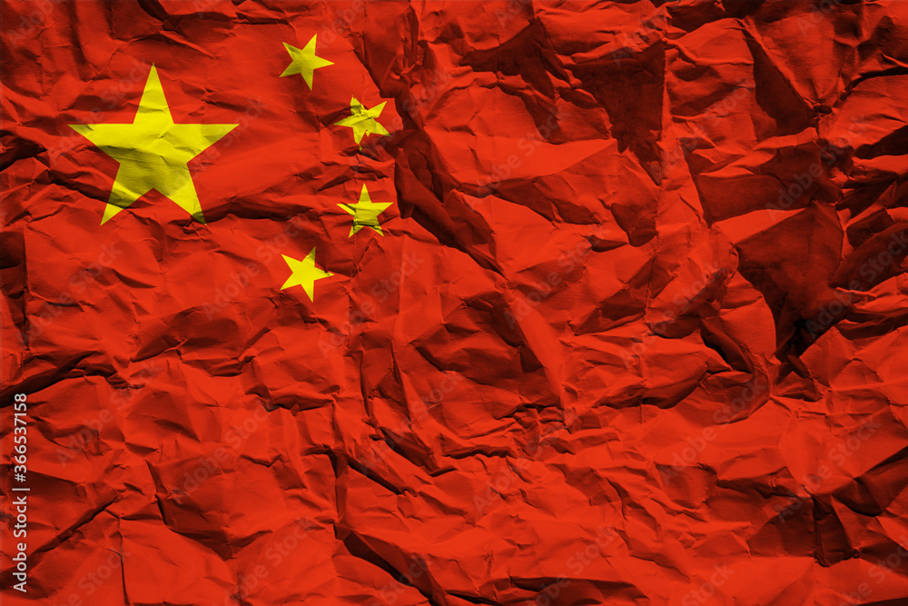 National flag of China on crumpled paper. Flag printed on a sheet. Flag ...