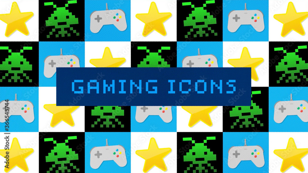 Illustrated Gaming Icons Transition Stock Template | Adobe Stock
