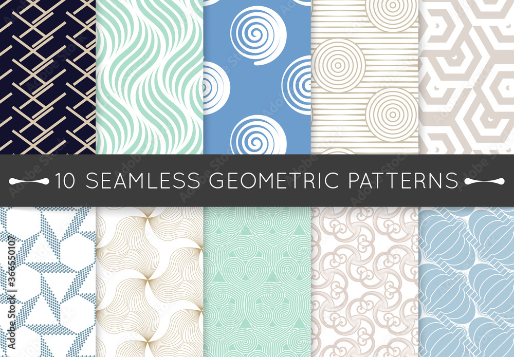 Pastel Colored Simple Geometric Seamless Pattern Collection Stock ...