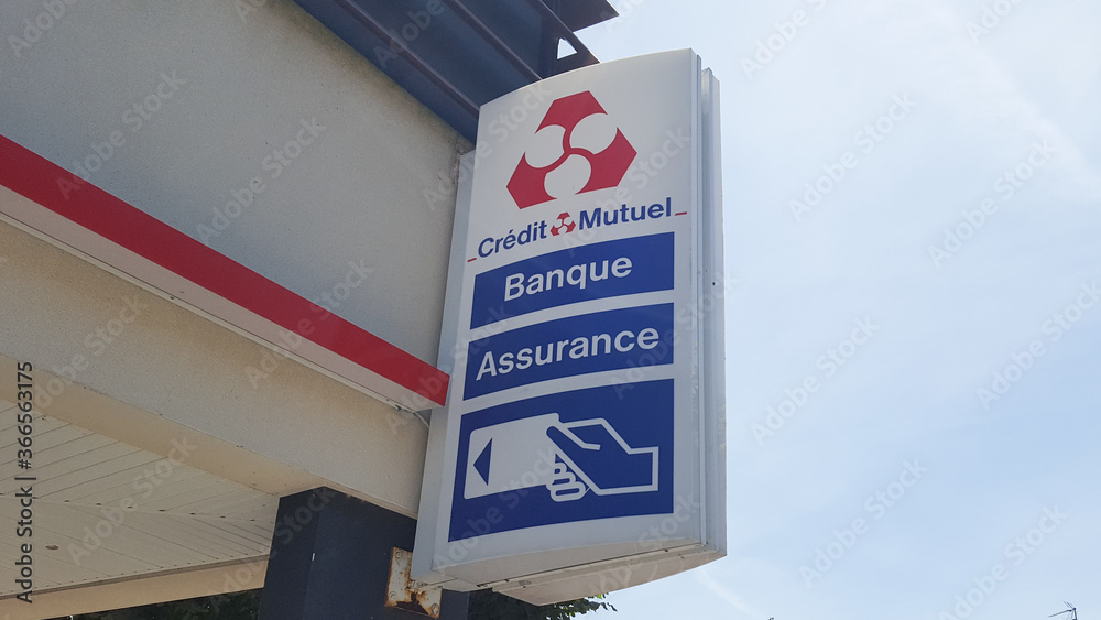 credit mutuel french bank logo and sign atm office front signage on ...