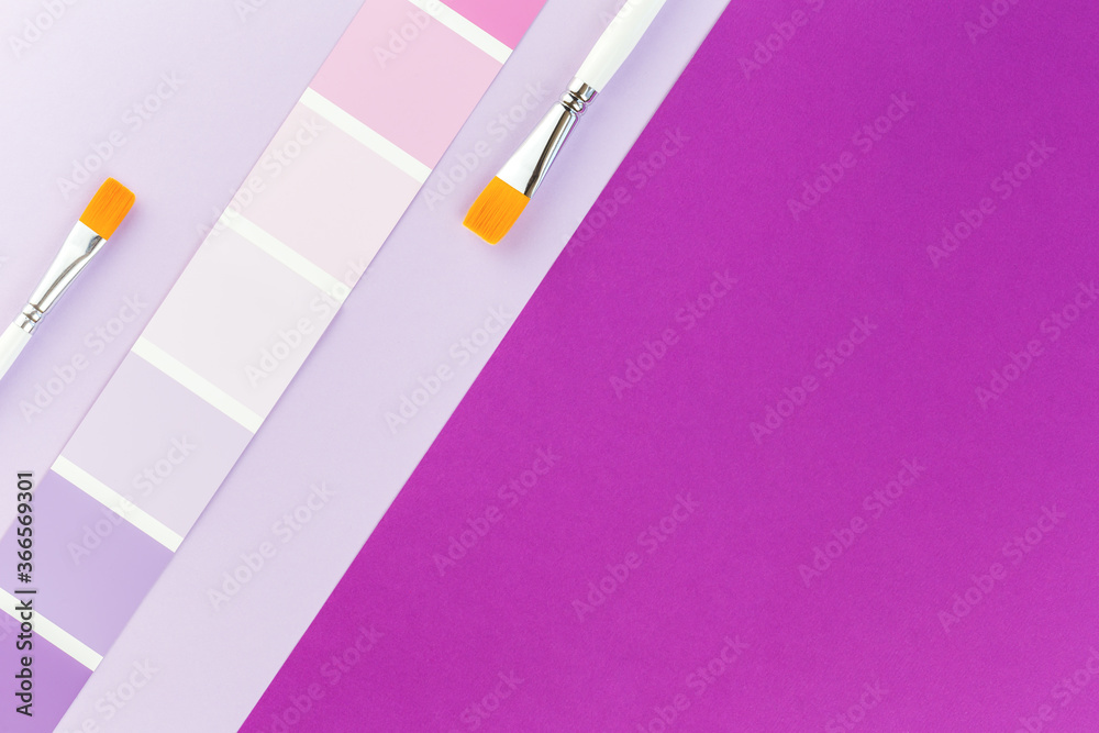 Trendy grape pink color swatches with tender violet background and ...